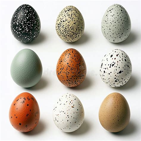 Collection Of Colorful Speckled Easter Eggs On White Surface Isolated