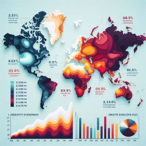 Obesity Rates World Map Global Epidemic Data Stock Illustration