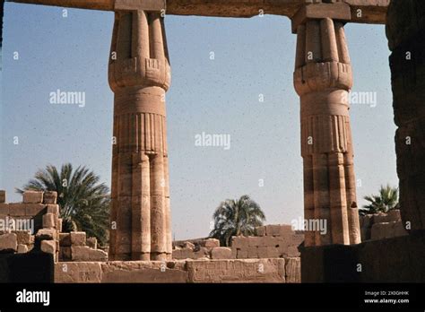 Two Papyrus Bundle Columns Of The Great Festival Hall In Karnak