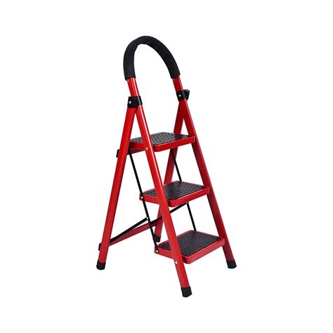 Anti Slip Heavy Duty Steel Foldable 3 Step Ladder With Hand Grip Handle