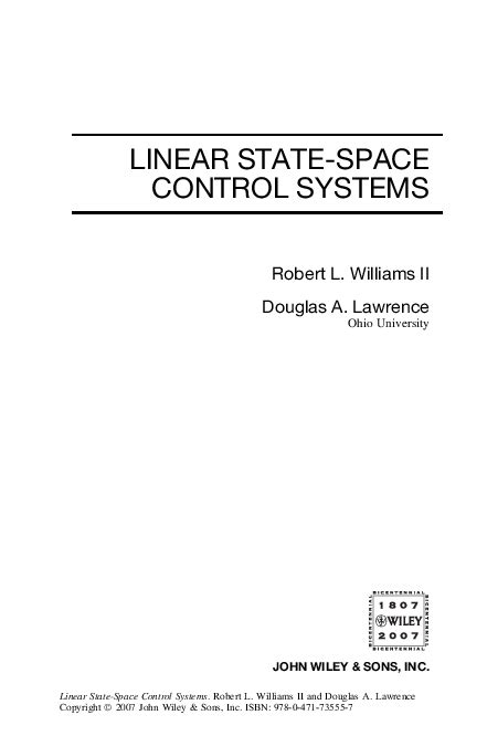 Pdf Linear State Space Control Systems