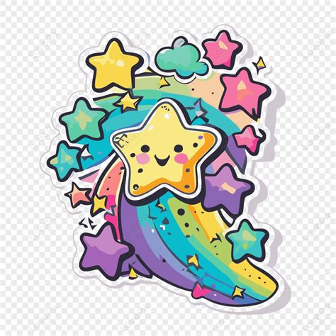 卡通明星與彩虹和星星貼紙剪貼畫 向量卡通貼紙圖片素材 Eps圖片尺寸2134 × 2134px 高清圖案380642106