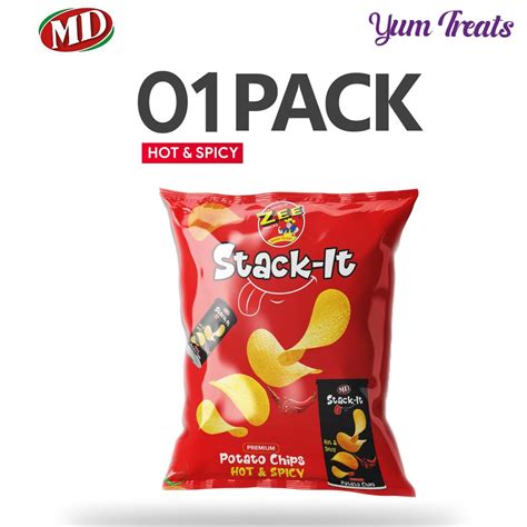 Md Stack It Potato Chips Hot And Spicy Flavor Crispy Fiery Snack