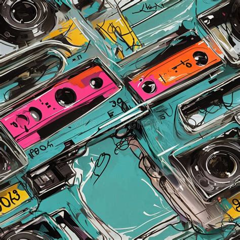 Abstract Nostalgia Cassette Painting Seamless Pattern Colorful Digital