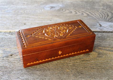 Antique Wooden Jewelry Box Vintage Treasure Box Carved Trinket Etsy