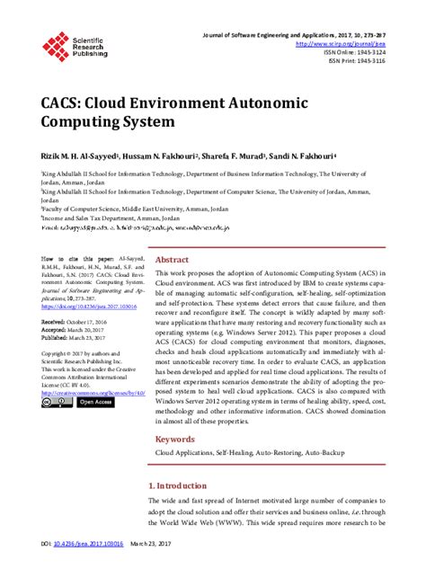 Pdf Cacs Cloud Environment Autonomic Computing System Hussam Fakhouri