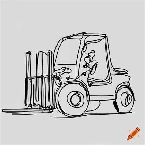 Continuous Line Drawing Of A Whole Forklift At An Angle With Forks