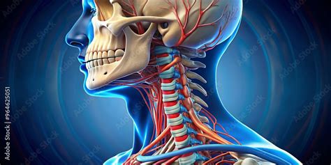 Cervical Spine Anatomy Diagram Illustration Deep Blue Vector Art Style Technical Detailed