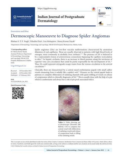 Pdf Dermoscopic Manoeuvre To Diagnose Spider Angiomas
