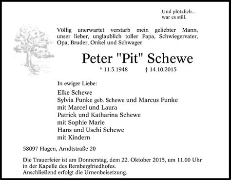 Traueranzeigen Von Peter Schewe Trauer In Nrwde