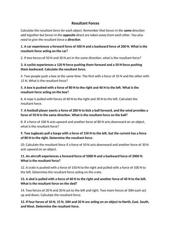 Resultant Forces Calculations Teaching Resources