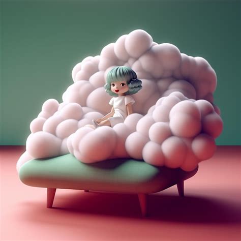 Premium Photo There Is A Small Doll Sitting On A Cloud Shaped Chair Generative Ai