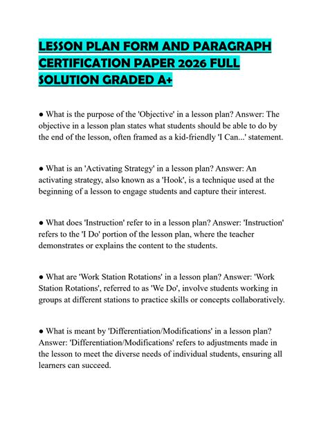 Solution Lesson Plan Form And Paragraph Certification Paper 2026 Full