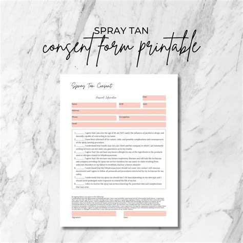 Ready To Print Spray Tan Consent Form Esthetician Business Form