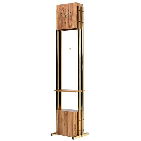 Modern Grandfather Clock Brass And Faux Wood Grain Laminate At 1stdibs