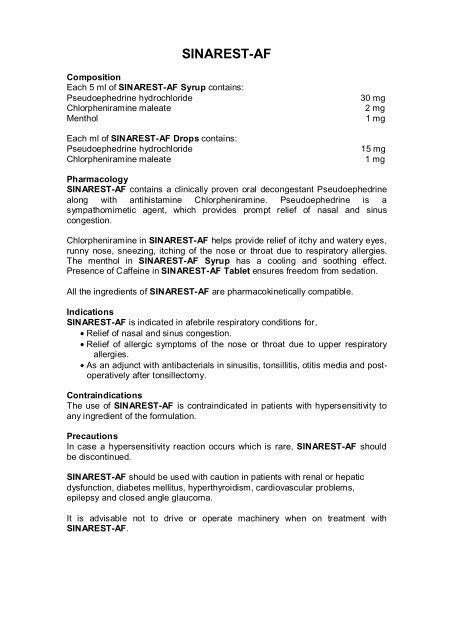 Sinarest Af Syrup Uses Dosage Side Effects In Hindi 50 Off