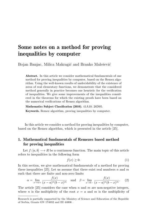 Pdf Some Notes On A Method For Proving Inequalities By Computer