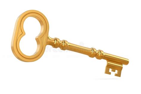 Golden Key On White Background Isolated 3d Illustration Stock