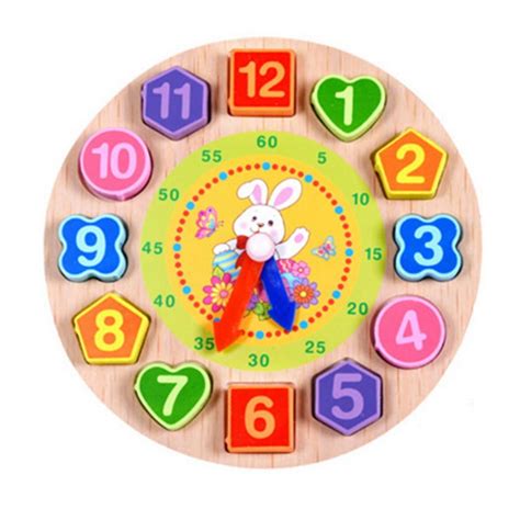 Wooden Block Toy Threading Digital Clock Round Shape Pairing Building