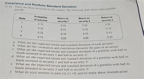 Solved Covariance And Portfolio Standard Deviation 11 34