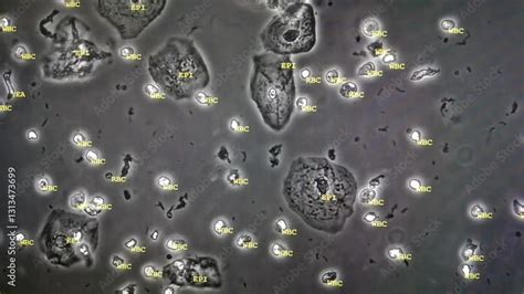 Microscopic Footage Of Urinalysis Showing Plenty Pus Cells And