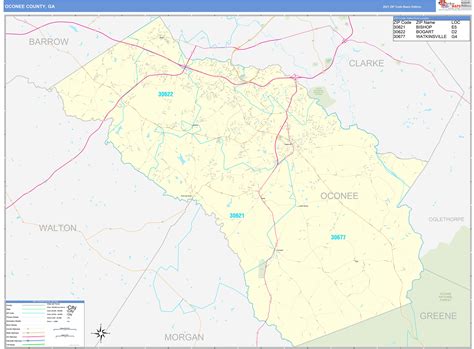 Oconee County Ga Zip Code Wall Map Basic Style By Marketmaps