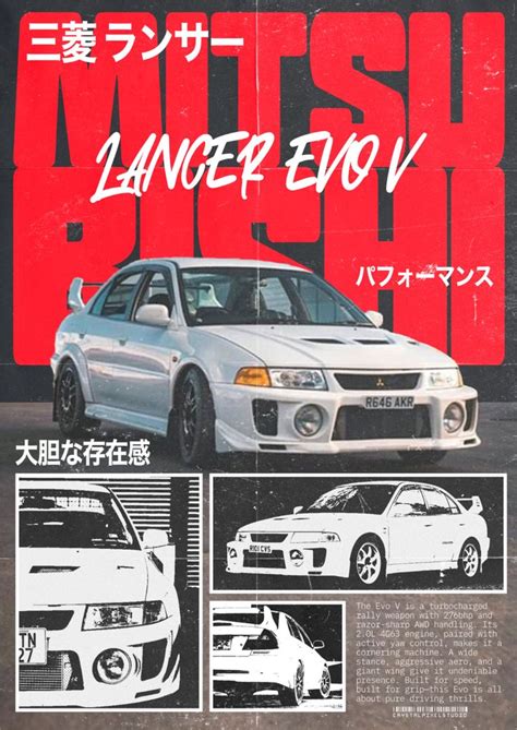 Mitsubishi Lancer Evo V Poster Clean Jdm Art Print For Garage