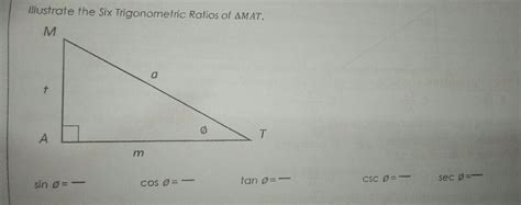Illustrate The Six Trigonometric Ratios Of Delta Mat Sin Underline