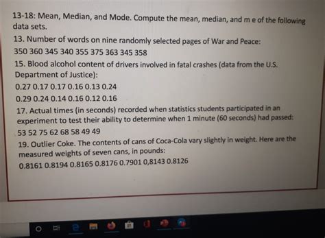 Solved 13 18 Mean Median And Mode Compute The Mean Chegg Com