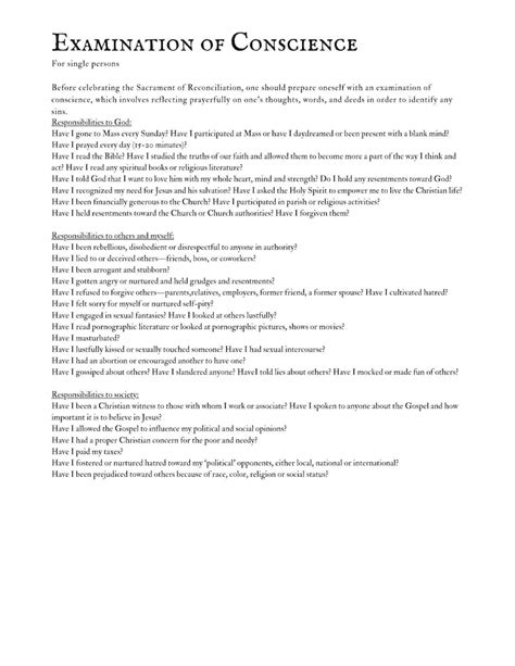 Examination Of Conscience For Single Persons Etsy