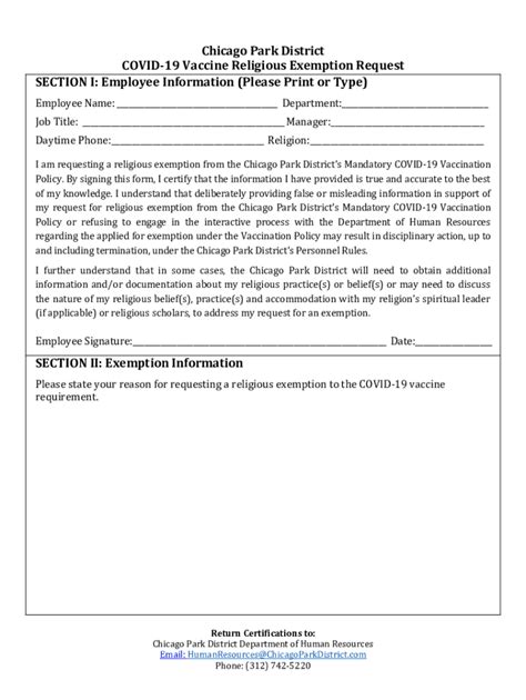 Fillable Online Vaccine Religious Exemption Request Form Fax Email