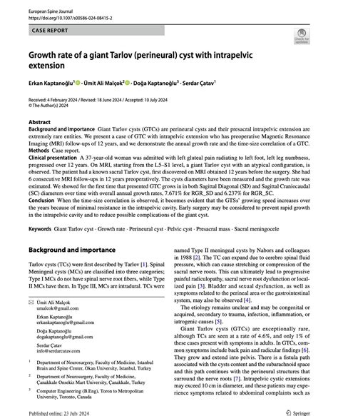Research Spinehealth Medicalscience Tarlovcysts Publication Europeanspinejournal Doğa