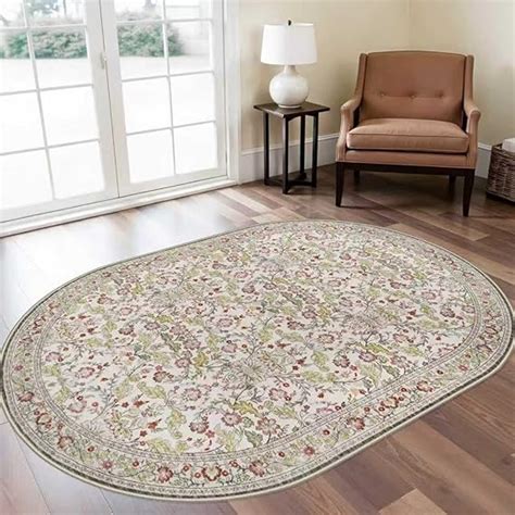 4x6 Oval Rug Washable For Entryway Floral Runner For