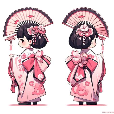 Premium Photo Character Anime Of Female Chibi Kawaii Techno Geisha Fashion Cherry Blossom Pin