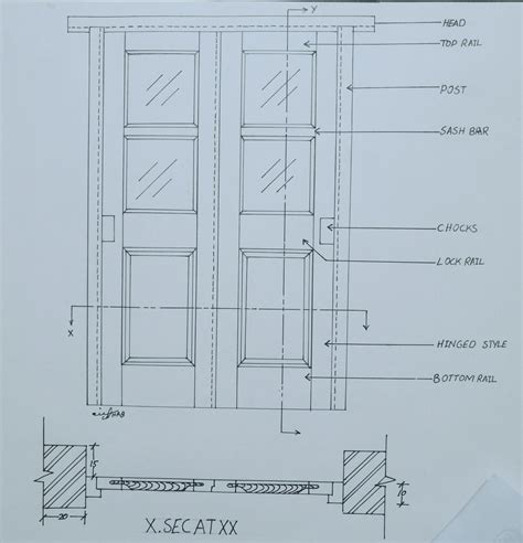 Panelled And Glazed Door Elevation And Cross Section