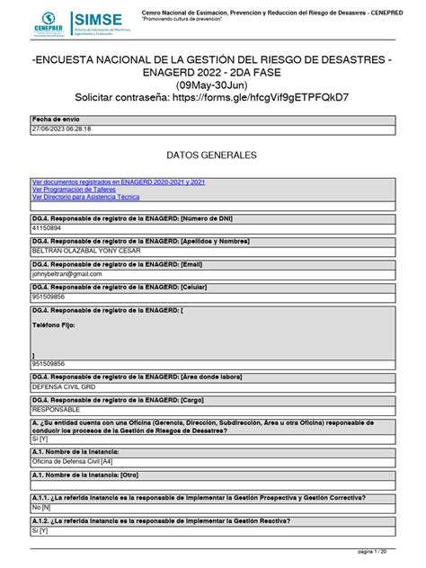 Encuesta Nacional De La Gestin Del Riesgo De Desastres Enagerd 2022