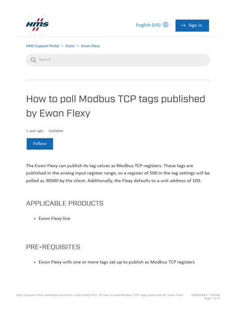 How To Poll Modbus Tcp Tags Published By Ewon Flexy Hms Support Portal Pdf Network