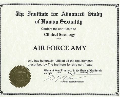 Air Force Amy Clinical Sexology Certificate Air Force Amy Official