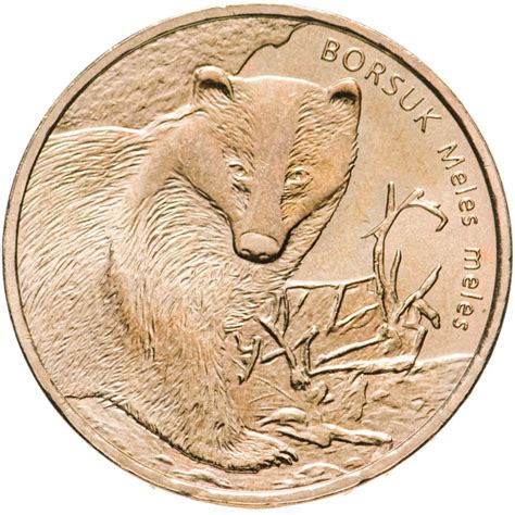 Монета Польша 2 злотых Zlote 2011 Всемирная природа Барсук