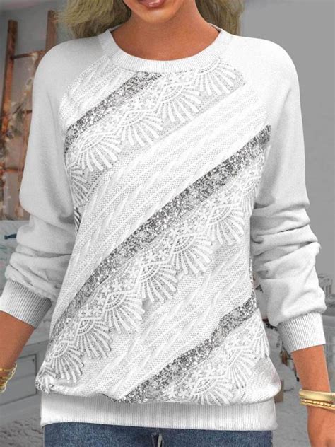 White Printed Women Daily Long Sleeve Sweatshirt Iount Tie Dye