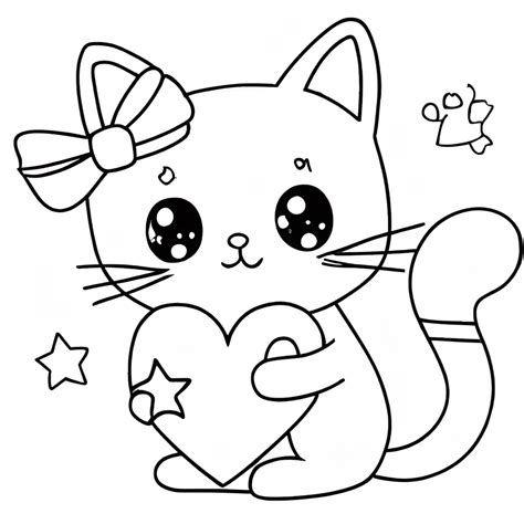 Cute Kawaii Cat Coloring Pages · Creative Fabrica