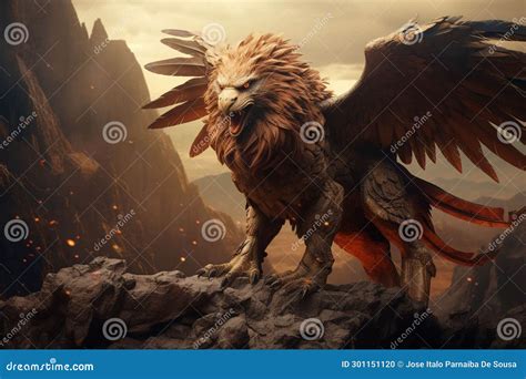 Ferocious Griffin Guarding A Mystical Treasure Royalty Free Stock