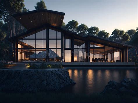 A House That Has A Lot Of Windows On It Stock Illustration