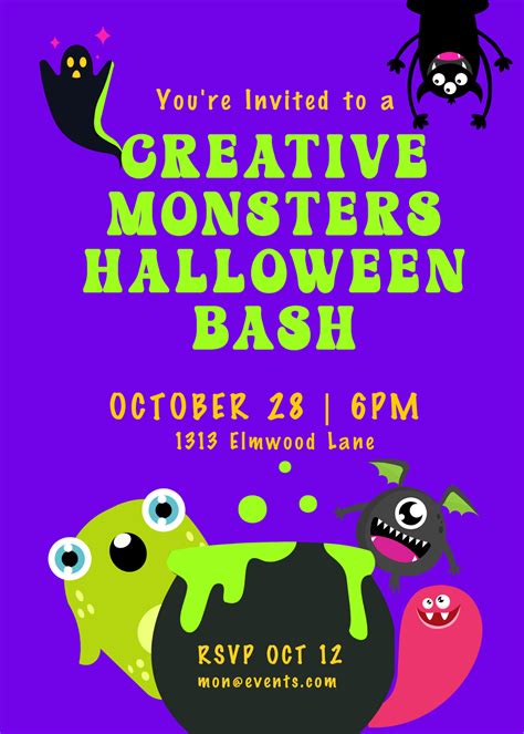 Free Creative Monsters Halloween Invitation Template To Edit Online