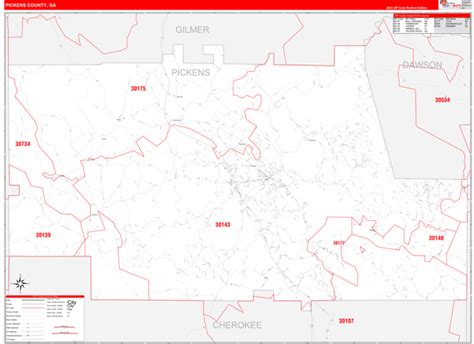 Pickens County Ga Zip Code Wall Map Red Line Style By Marketmaps
