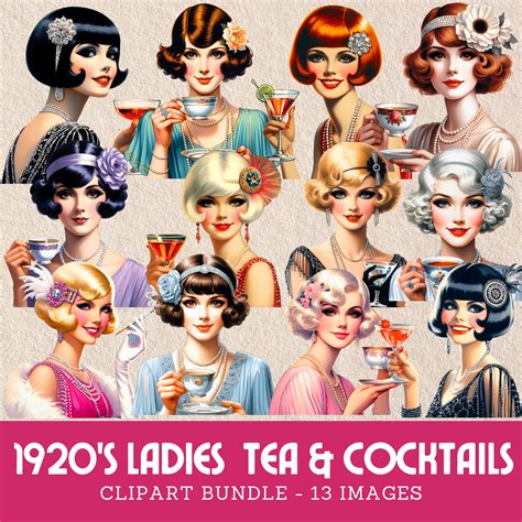 1920s Ladies Clipart Bundle 1920s Women With Tea And Cocktails