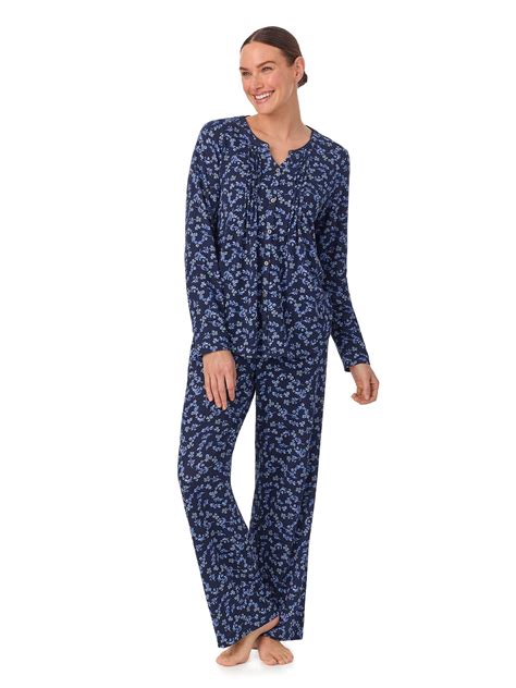 Aria Brushed Jersey Knit Long Sleeve Split Neck Pajama Set With Pockets