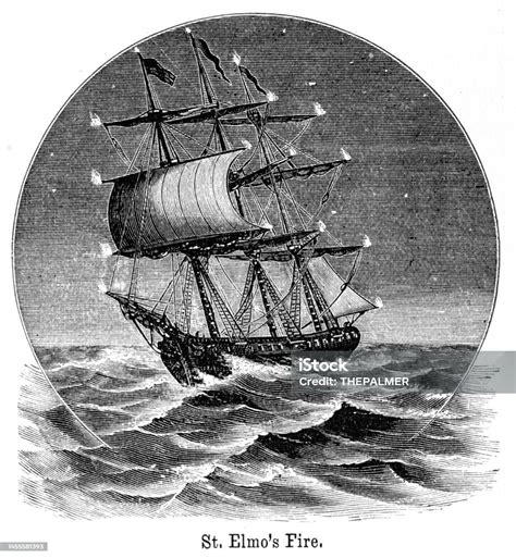 Saint Elmos Fire On A Ship Engraving 1882 Stock Illustration Download