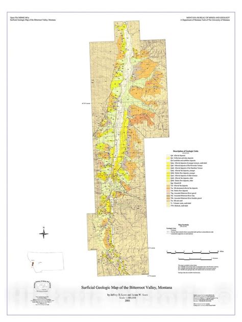 Map Surficial Geologic Map Of The Bitterroot Valley Montana 2001 Cartography Wall Art In
