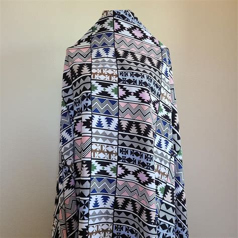 Ethnic Tribal Chevron Rayon Fabric Black Lilac And White Sold By The